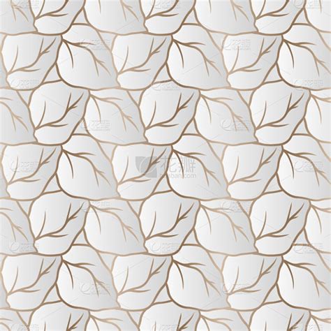 黄金 叶子 四方连续纹样 轮廓 金色 米色 白色 灰色 纺织品 丝绸