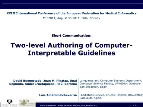 Ppt Two Level Authoring Of Computer Interpretable Guidelines David