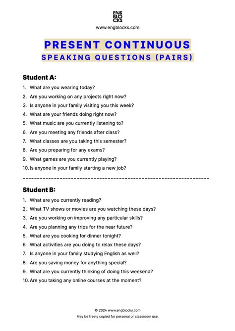 Present Continuous Speaking Questions