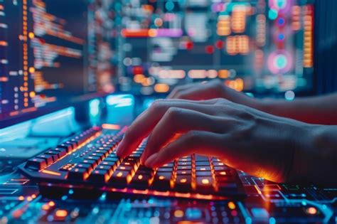 Cybersecurity Expert Working On Backlit Keyboard Premium Ai Generated Image