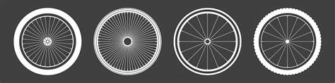 블랙 자전거 휠 기호 컬렉션 자전거 고무 타이어 실루엣 피트니스 사이클 도로 및 산악 자전거 벡터 일러스트레이션 검은색에 대한