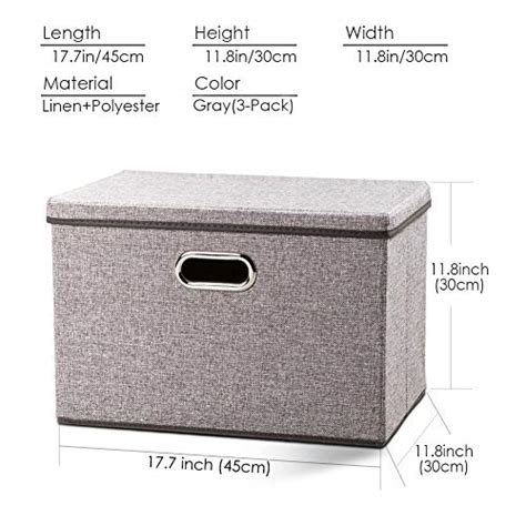 Prandom Large Collapsible Storage Bins With Lids 3 Pack Linen Fabric Foldable Storage Boxes