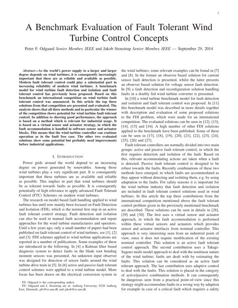 Pdf A Benchmark Evaluation Of Fault Tolerant Wind Turbine Control Concepts
