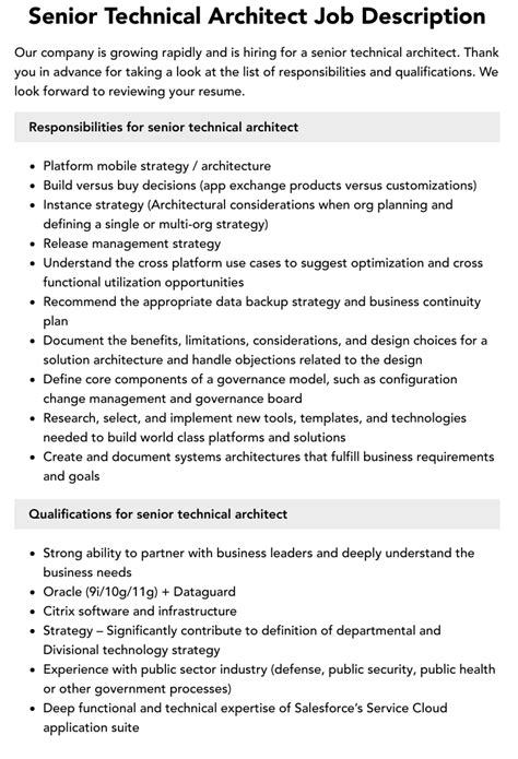 Senior Technical Architect Job Description Velvet Jobs