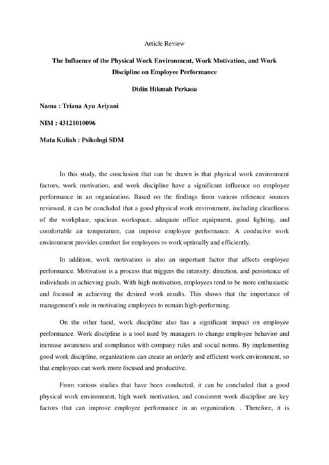 Pdf Article Review The Influence Of The Physical Work Environment