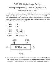 Verilog Pdf COE Digital Logic Design Verilog Assignment Term Spring Due