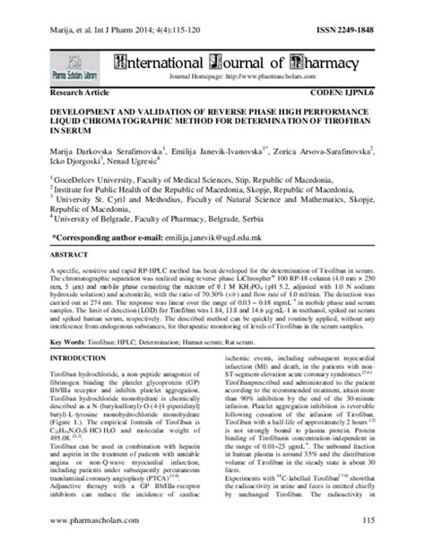 Pdf Development And Validation Of A Reverse Phase High Performance Liquid Chromatographic