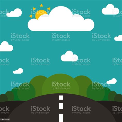 평면 스타일에 자연 그림입니다 도 태양 및 하늘에 구름입니다 0명에 대한 스톡 벡터 아트 및 기타 이미지 0명 개념 개념과 주제 Istock
