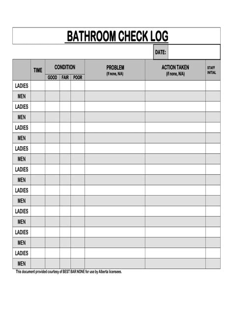 Free Printable Bathroom Log Printable Templates
