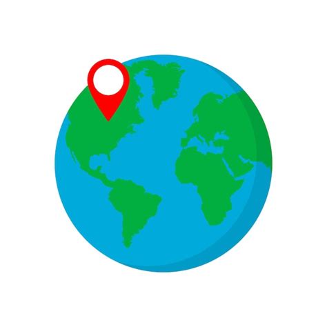 흰색 배경에 빨간색 포인터 3d 벡터 아이콘이 있는 만화 행성 지구 세계 여행 또는 Gps 탐색 개념 벡터 그림 프리미엄 벡터