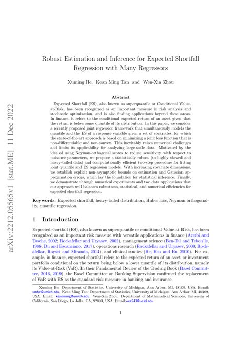 Pdf Robust Estimation And Inference For Expected Shortfall Regression