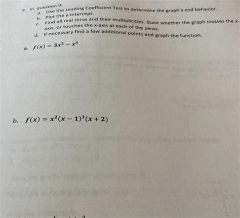 [answered] in question 9 use the leading coefficient test to determine