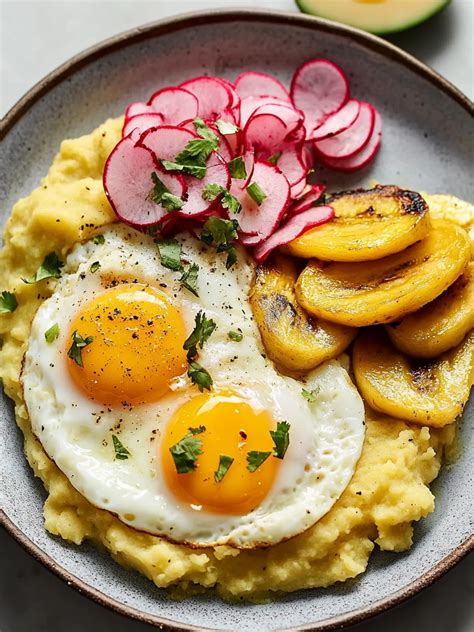 Delicious Mashed Plantains With Fried Eggs Mangú De Plátanos