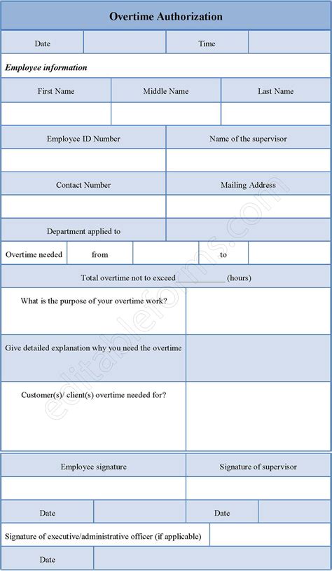 Overtime Authorization Form Editable Pdf Forms