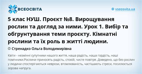 5 клас НУШ Проєкт №8 Вирощування рослин та догляд за ними Урок 1 Вибір та обгрунтування теми