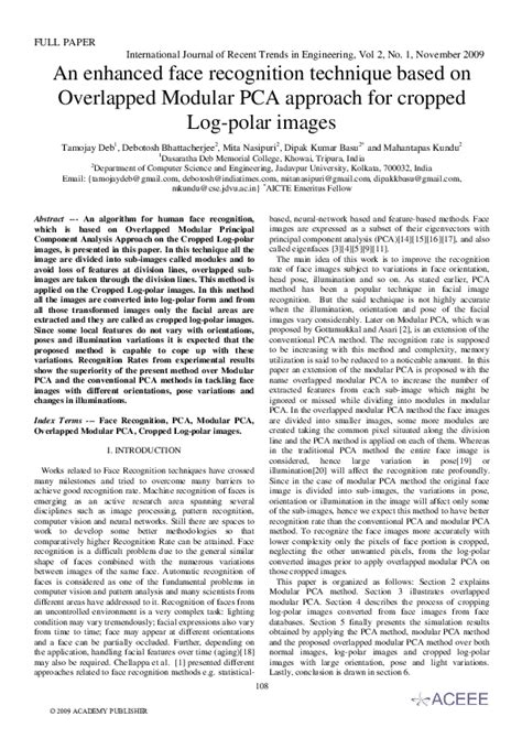 Pdf An Enhanced Face Recognition Technique Based On Overlapped Modular Pca Approach For