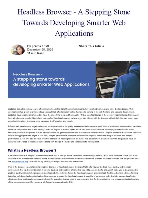 Headless Browser A Stepping Stone Towards Developing Smarter Web Applications Pcloudy Pdf