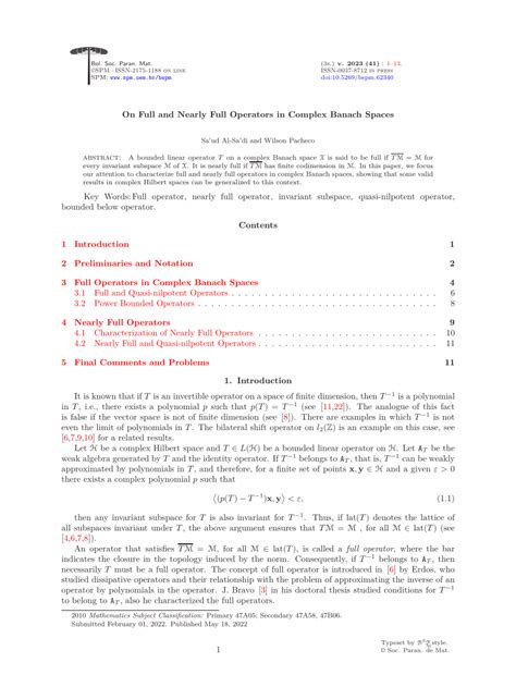 Pdf On Full And Nearly Full Operators In Complex Banach Spaces