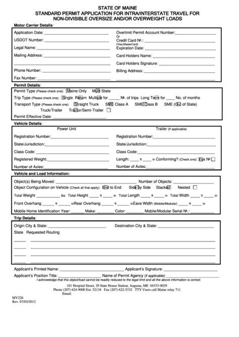 Form Mv226 Standard Permit Application For Intra Interstate Travel For Non Divisible Oversize