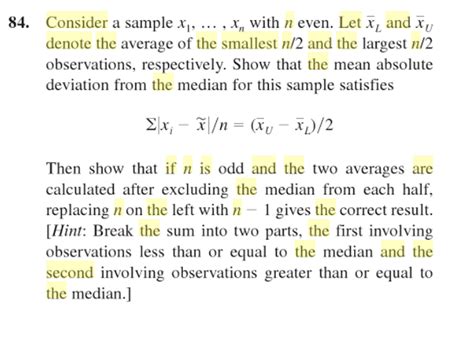 Solved 84 Consider A Sample With N Even Let And Xy Chegg Com