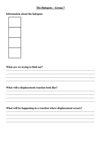 Halogen Displacement Reactions Group 7 Big Practical Teaching