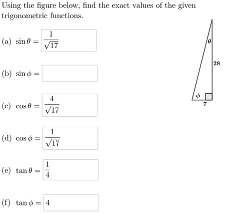 solved using the figure below find the exact values of the