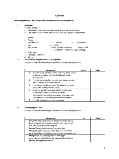 Rencana Quisioner Fungal Awarness 45 Soal Revisi Tutty1 Pdf