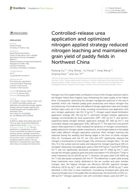 Pdf Controlled Release Urea Application And Optimized Nitrogen