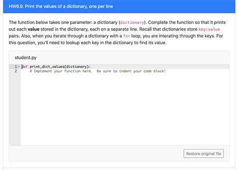 Solved Hw69 Print The Values Of A Dictionary One Per L