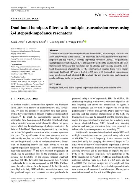 Dual‐band Bandpass Filters With Multiple Transmission Zeros Using λ 4