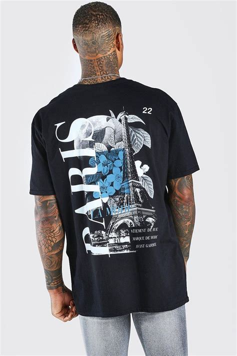 Mens Oversized Paris Graphic Back Print T Shirt Boohoo Uk Print T