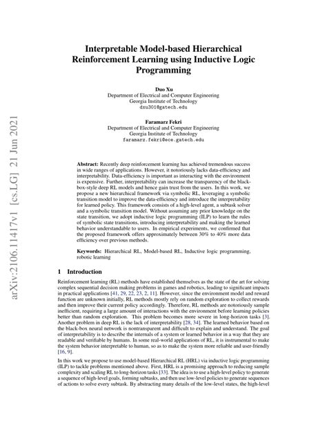 Pdf Interpretable Model Based Hierarchical Reinforcement Learning Using Inductive Logic