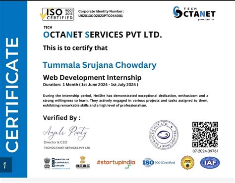 Srujana Tummala On Linkedin Webdevelopment Internship Octanetsolutions Techjourney Innovation