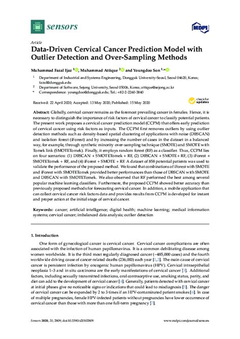Pdf Data Driven Cervical Cancer Prediction Model With Outlier Detection And Over Sampling Methods