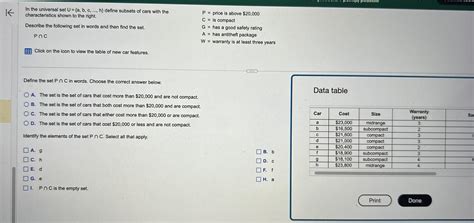 Answered K In The Universal Set U A B C H Define Subsets Of Cars With