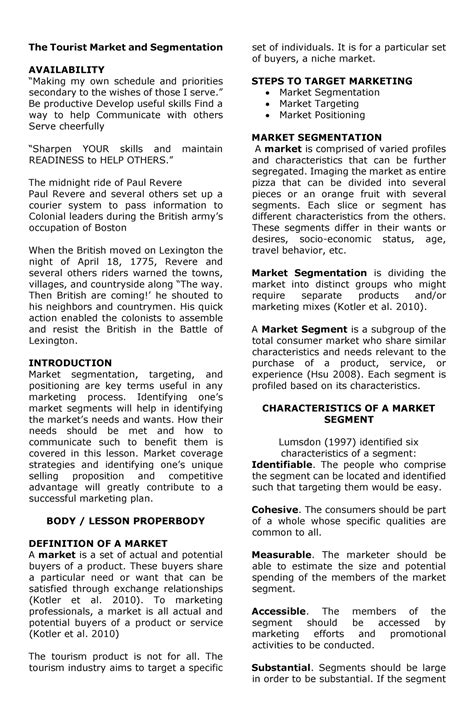 The Tourist Market And Segmentation Module The Tourist Market And