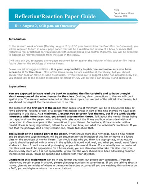 Sociology Of Mental Illness Paper Guide