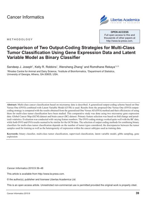 pdf comparison of two output coding strategies for multi class tumor