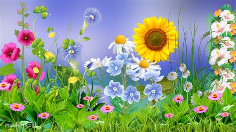 Kolorowe Kwiaty Na Tle Nieba W Grafice 2d