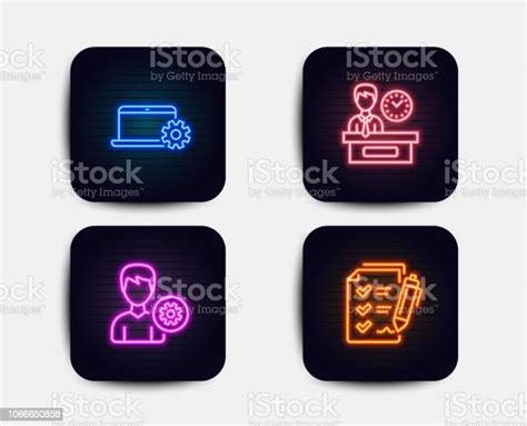 프레 젠 테이 션 시간 노트북 서비스 및 지원 아이콘 설문 조사 체크 리스트 기호입니다 벡터 고객에 대한 스톡 벡터 아트 및 기타 이미지 Istock