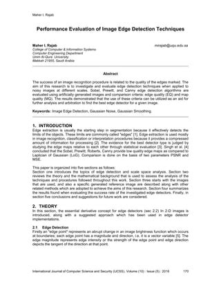 Performance Evaluation Of Image Edge Detection Techniques PDF