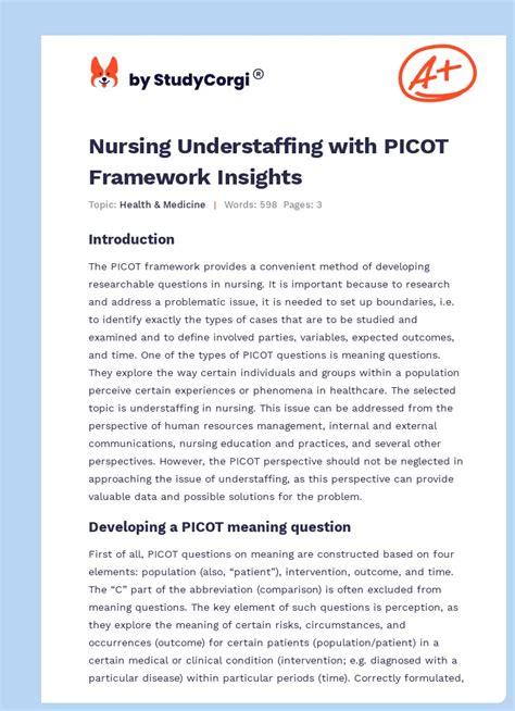 Nursing Understaffing With Picot Framework Insights Free Essay Example