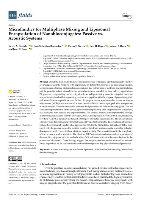 Pdf Microfluidics For Multiphase Mixing And Liposomal Encapsulation Of Nanobioconjugates