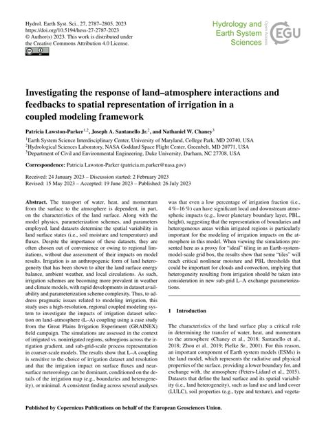 Pdf Investigating The Response Of Landatmosphere Interactions And Feedbacks To Spatial
