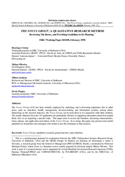 Pdf The Focus Group A Qualitative Research Method