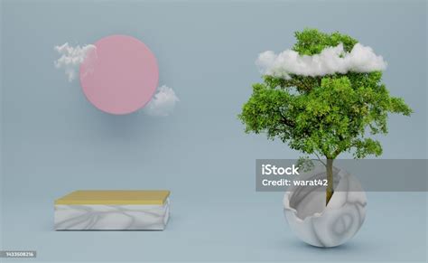 현대 무대 전시 및 미니멀리스트 모형 추상적 인 쇼케이스 배경 개념 3d 일러스트 또는 3d 렌더링을위한 하늘색 파스텔 구성의 기하학적 모양으로 비어있는 연단 0명에 대한