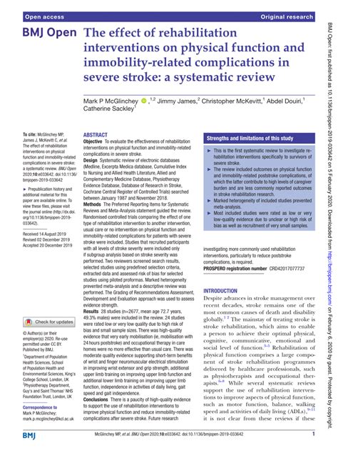 Pdf The Effect Of Rehabilitation Interventions On Physical Function And Immobility Related