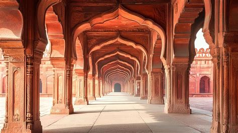 Beautiful Arches Architecture Of Agra Red Fort India Premium Ai