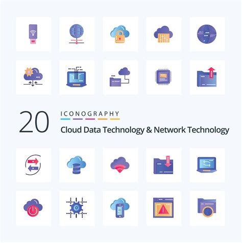 Cloud Data Technology And Network Technology Flat Color Icon Pack