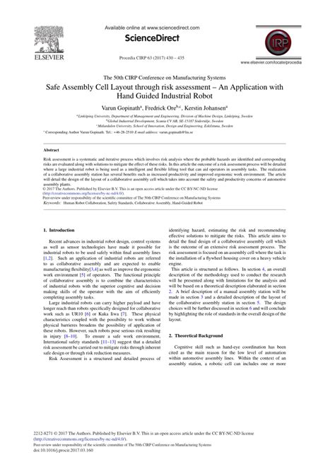 Pdf Safe Assembly Cell Layout Through Risk Assessment An Application With Hand Guided